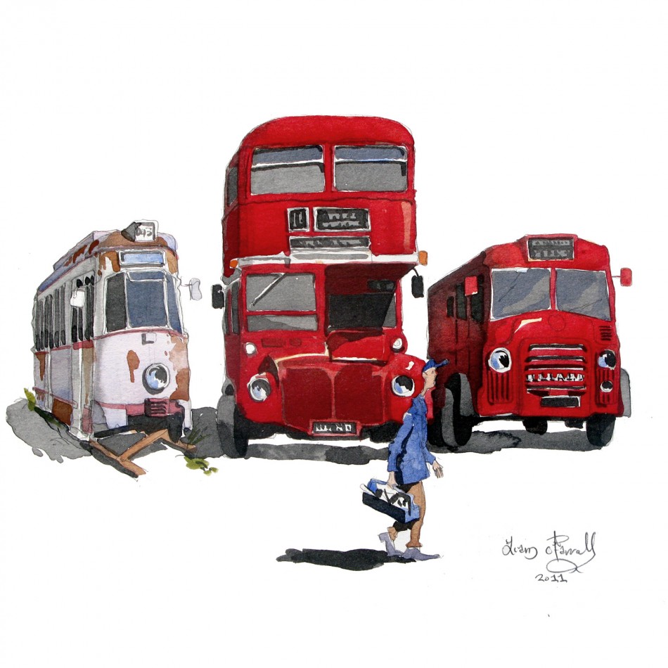'A watercolour of Busses at a bus museum' by Liam O'Farrell - Fine Arts ...